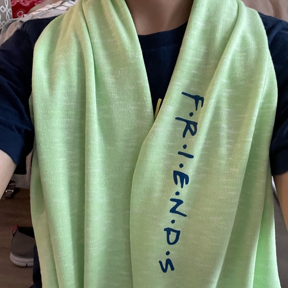 Accessories | Nwt Friends Tv Show Green Scarf With Blue Logo For Women ...
